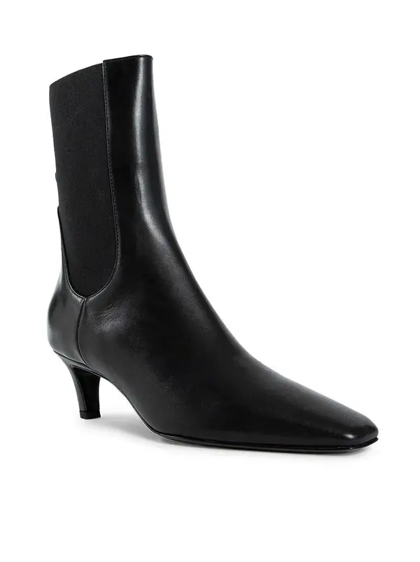 TOTEME Leather Mid Heel Boots - Black