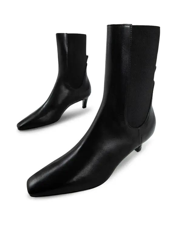 TOTEME Leather Mid Heel Boots - Black