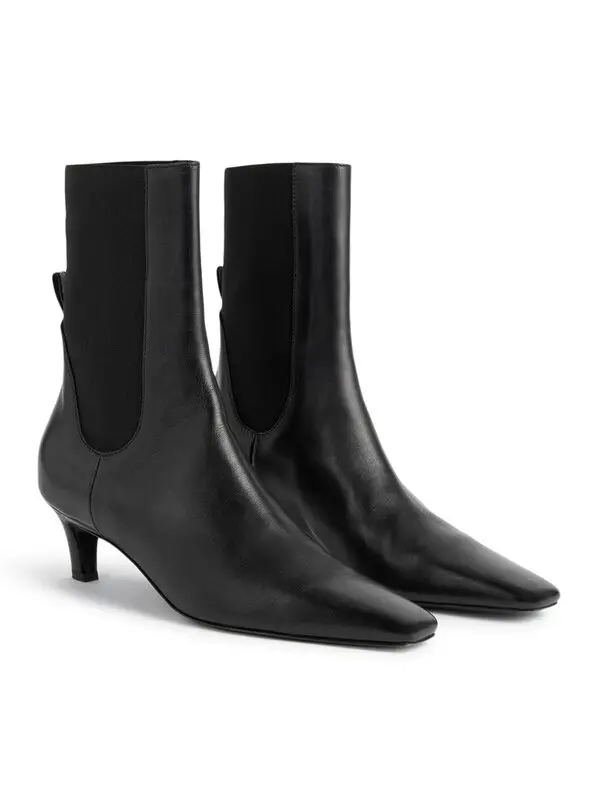 TOTEME Leather Mid Heel Boots - Black
