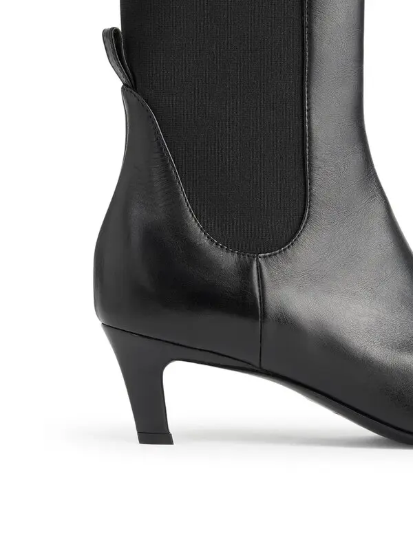 TOTEME Leather Mid Heel Boots - Black