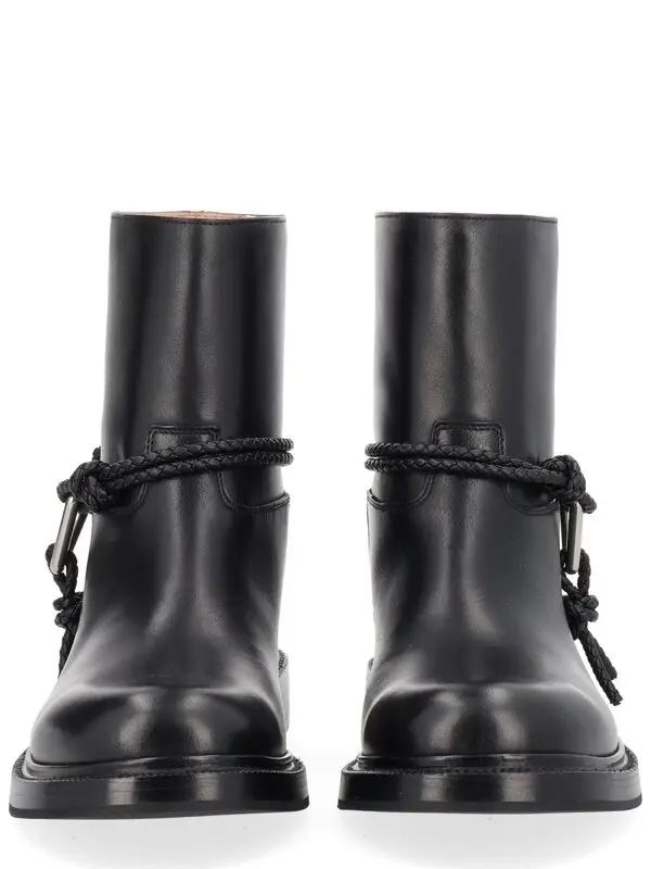 Bottega Veneta Calf Leather Braided Detail Boots - Black