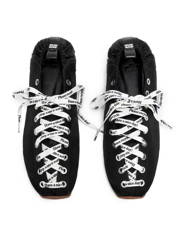 GANNI Sporty Ballerina Flats With Printed Laces