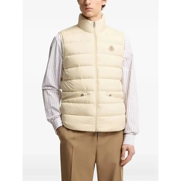 Moncler Quilted High Neck Zip Up Vest - Cream