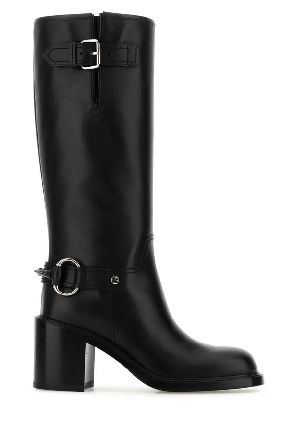 Gucci Leather Buckled Knee High Boots - Black