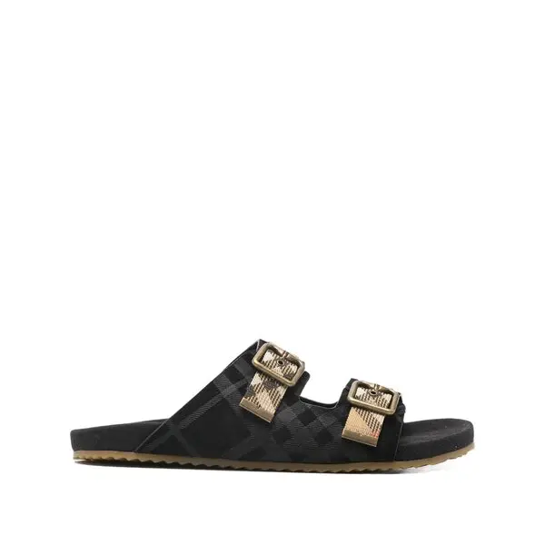 Burberry Checked Double Buckle Strap Sandals - Black