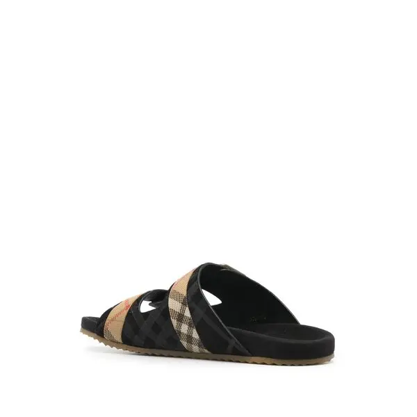 Burberry Checked Double Buckle Strap Sandals - Black
