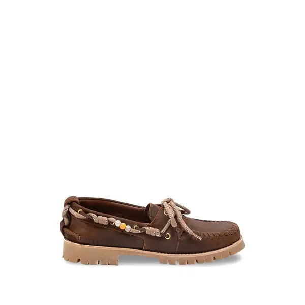 GOLDEN GOOSE Waxed Suede Boat Shoes - Brown
