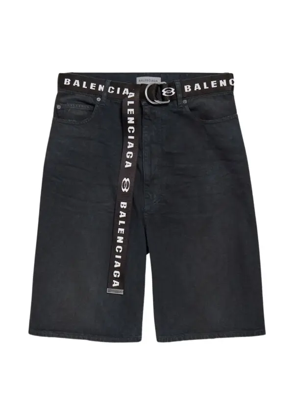 Balenciaga Denim Cotton Shorts With Logo Belt - Multicolor