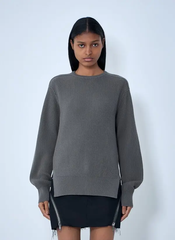 Rick Owens Ribbed Knit Crewneck Sweater - Gray