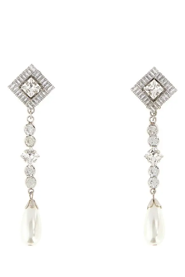 Alessandra Rich Embellished Drop Earrings - Silver