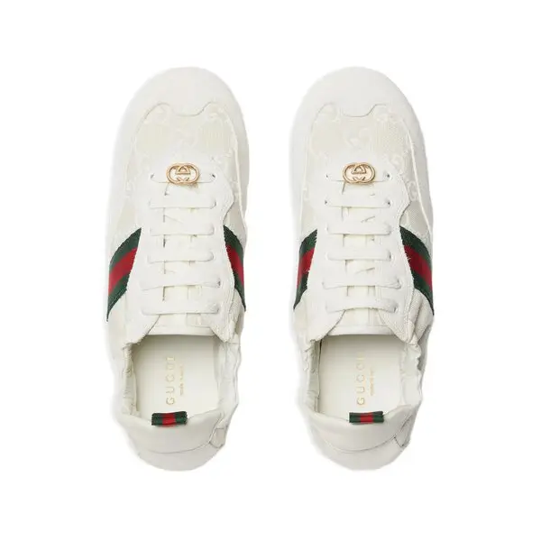 Gucci Suede And Canvas Lace-up Sneakers - Cream