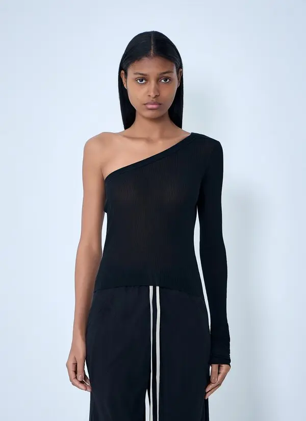 Rick Owens Asymmetric One-shoulder Ribbed Knit Top - Black