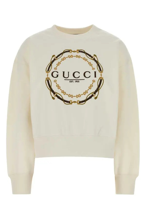 Gucci Ivory Cotton Sweatshirt With Monogrammed Detail - White
