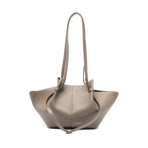 Yuzefi Grey Grained Leather Tote Bag With Knot Detailing - Gray