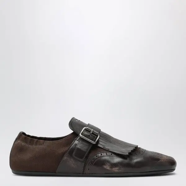 Prada Dark Leather Shuffle Buckle Shoes - Brown