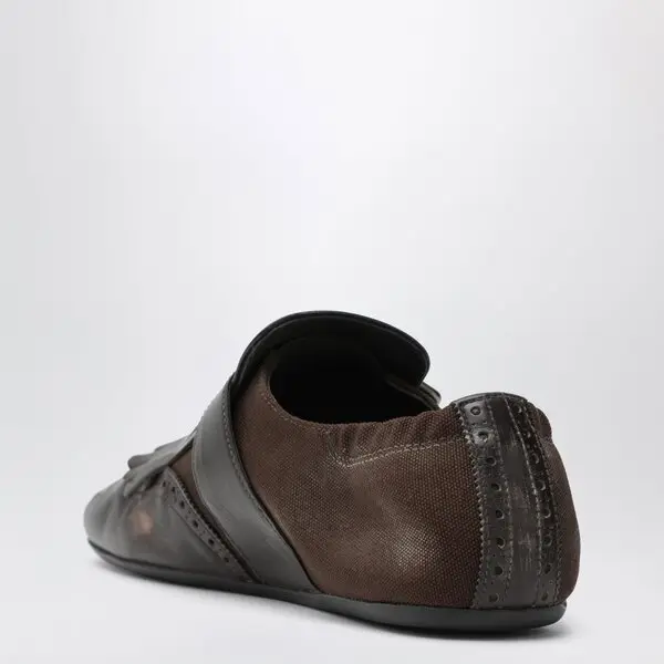 Prada Dark Leather Shuffle Buckle Shoes - Brown
