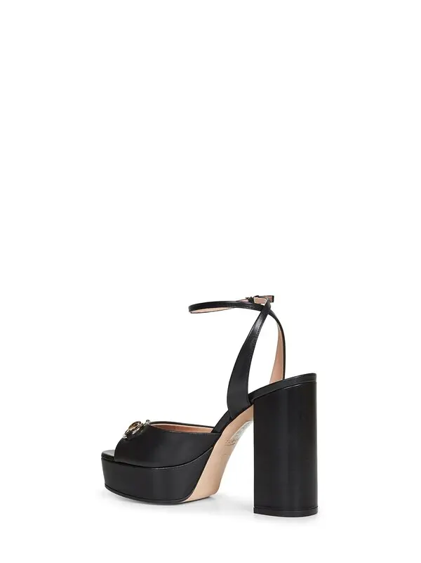 Gucci Black Leather Platform Sandals With Horsebit Detail - Multicolor