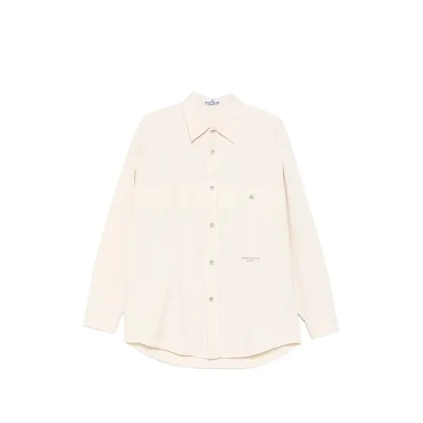Stone Island Spread Collar Cotton Shirt Jacket - Cream