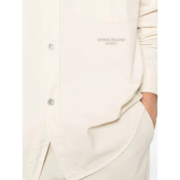 Stone Island Spread Collar Cotton Shirt Jacket - Cream