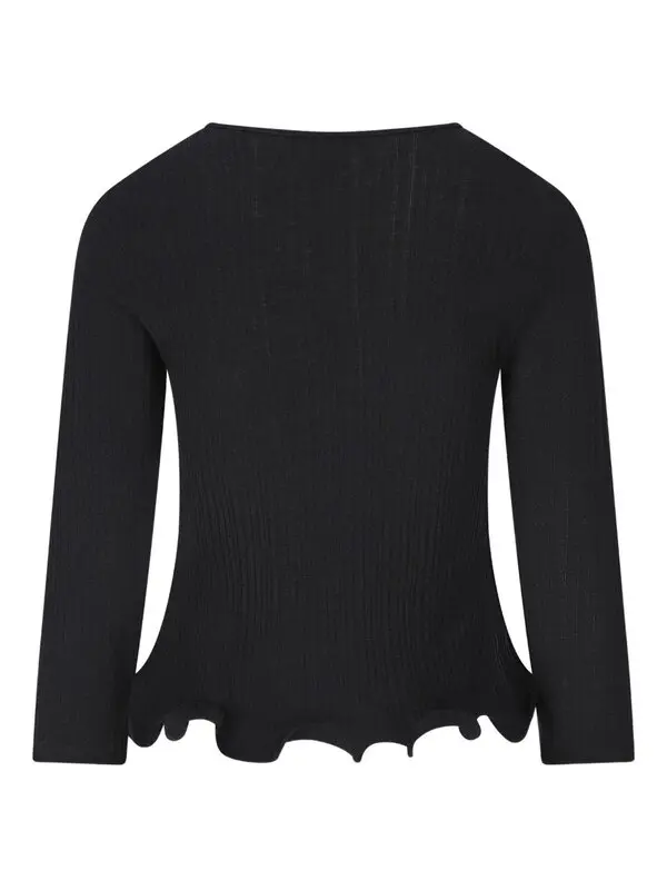 Fendi Ribbed V-neck Sweater With Scalloped Hem