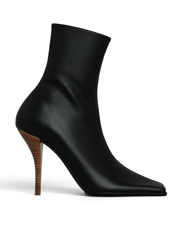 Alaïa Square Toe Sock Heel Leather Ankle Boots - Black