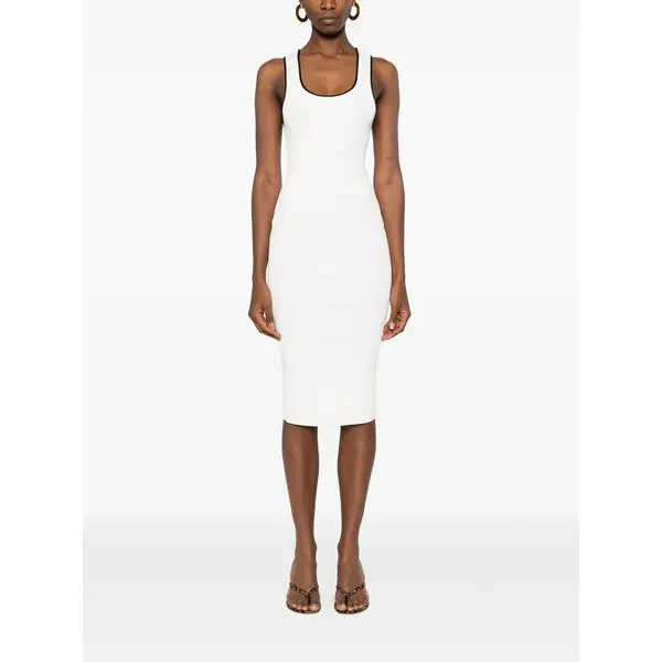 Gucci Sleeveless Crew Neck Dress With Signature Logo Trim - White