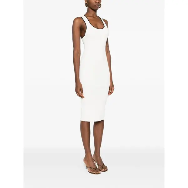 Gucci Sleeveless Crew Neck Dress With Signature Logo Trim - White