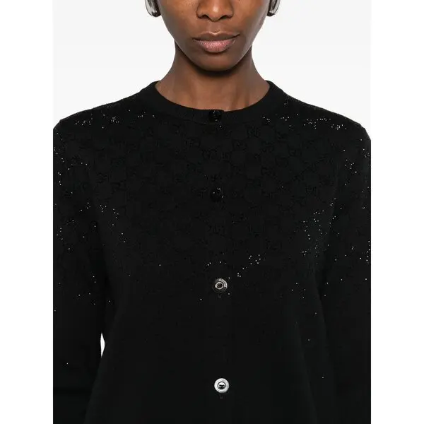 Gucci Embellished Wool Blend Cardigan - Black