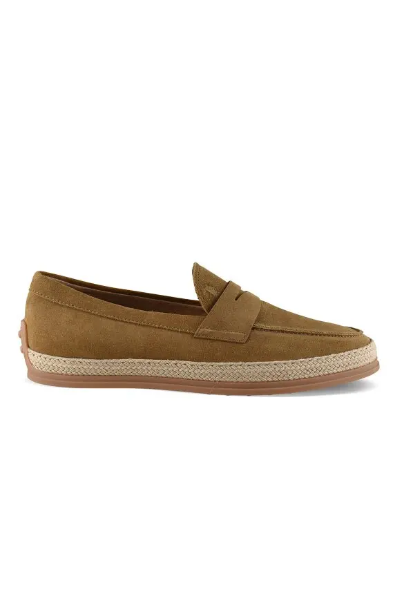 TOD'S Suede Loafers With Raffia Trim