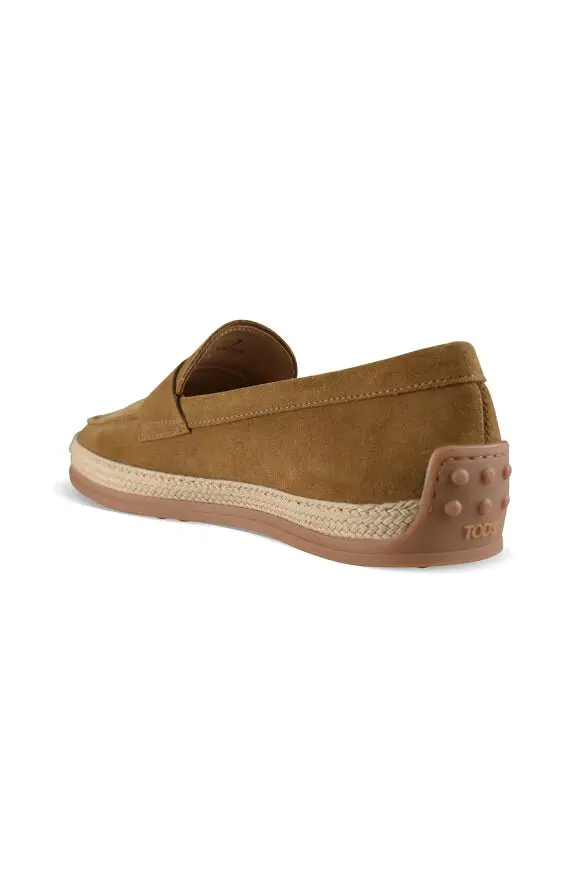 TOD'S Suede Loafers With Raffia Trim