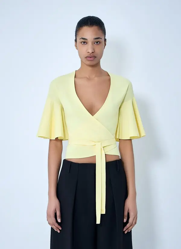 Jacquemus Wrap Knit Top With Flared Sleeves - Yellow