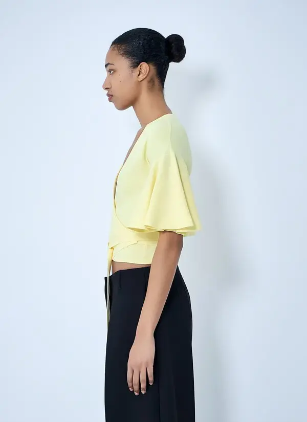 Jacquemus Wrap Knit Top With Flared Sleeves - Yellow