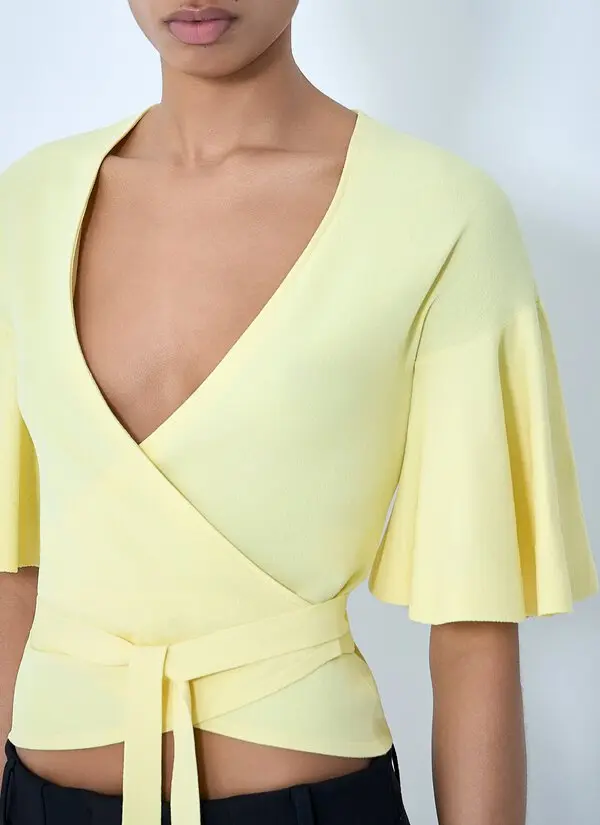 Jacquemus Wrap Knit Top With Flared Sleeves - Yellow