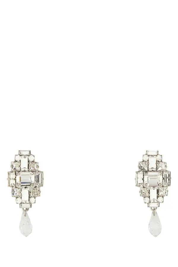 Alessandra Rich Embellished Crystal Drop Earrings - Silver