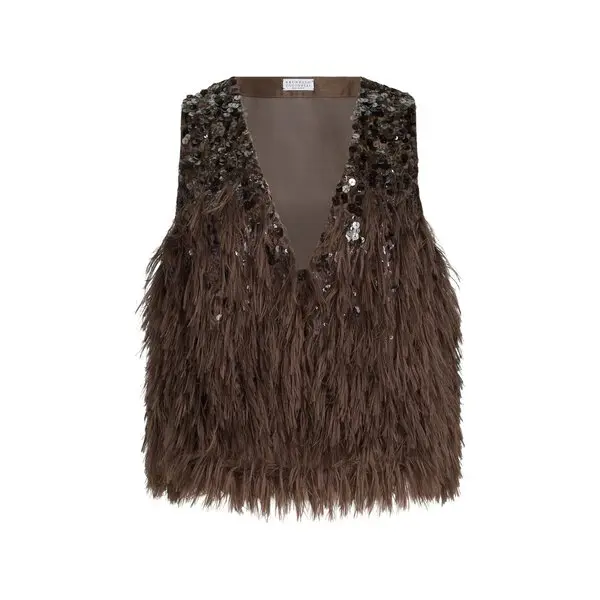 Brunello Cucinelli Sequin Embellished V-neck Sleeveless Vest