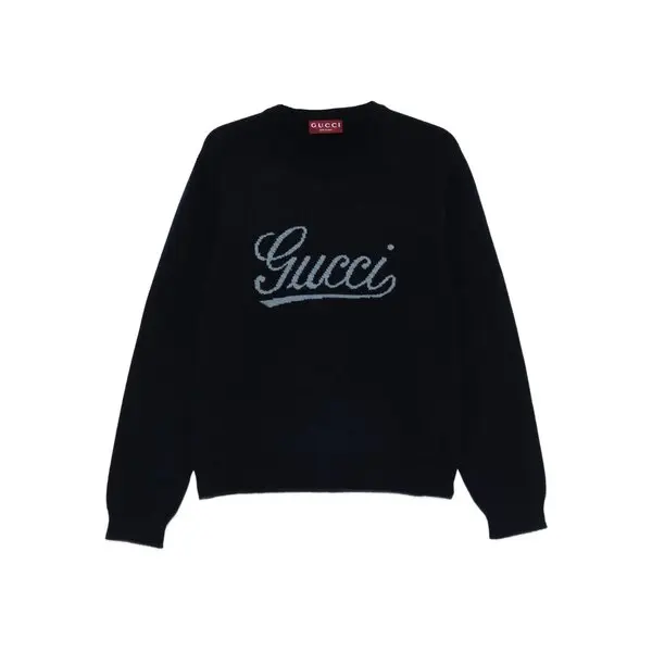 Gucci Navy Wool Logo Crew Neck Sweater