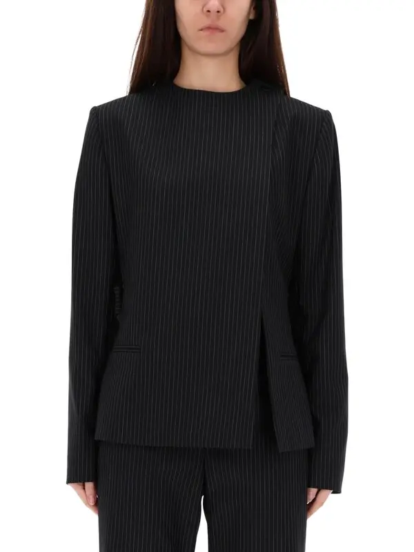 COURREGES Pinstripes Jacket With Buckle Detail