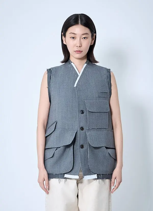 MAISON MARGIELA Distressed Wool Waistcoat With V-neck And Flap Pockets