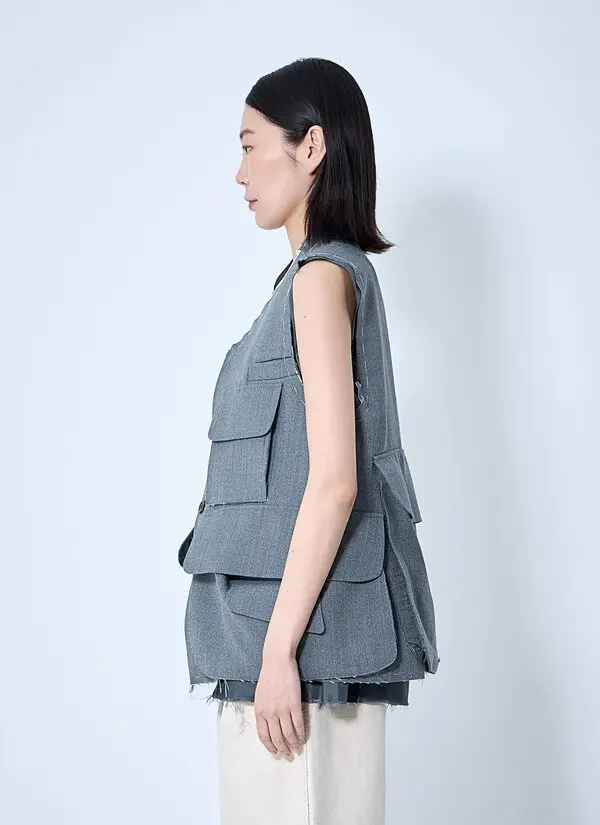 MAISON MARGIELA Distressed Wool Waistcoat With V-neck And Flap Pockets