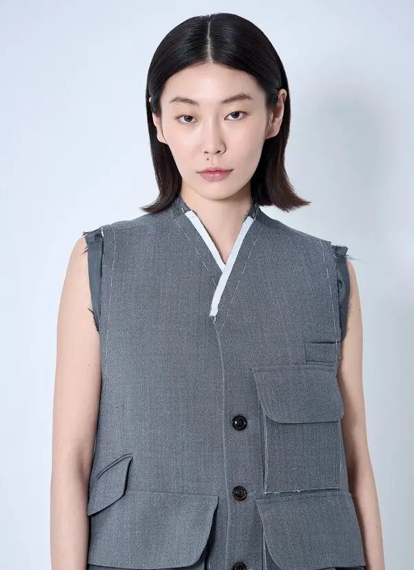 MAISON MARGIELA Distressed Wool Waistcoat With V-neck And Flap Pockets