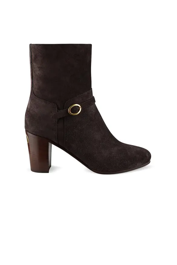 Valentino Garavani Dark Suede Buckled Heel Boots