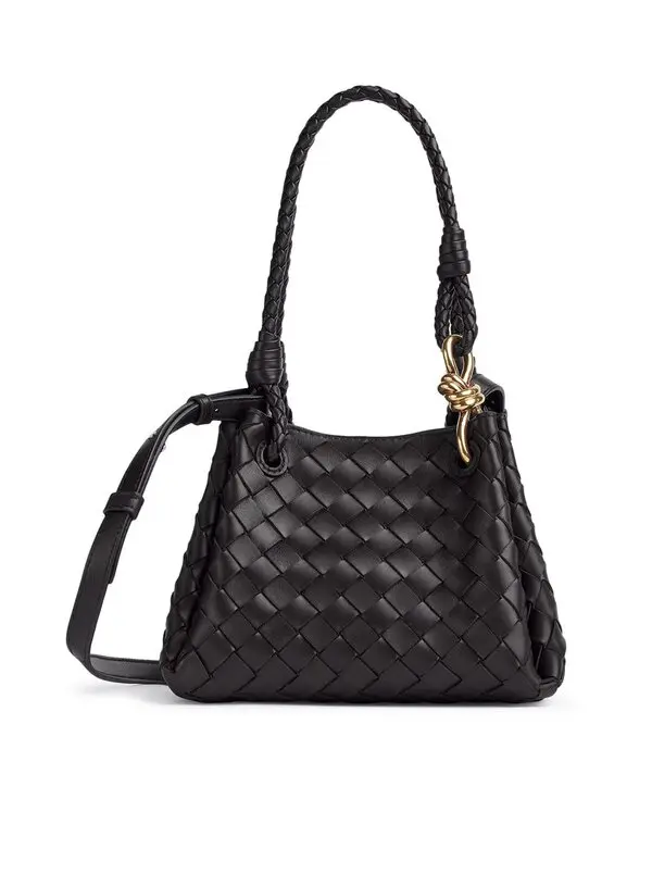 Bottega Veneta Small Parachute Woven Leather Shoulder Bag - Black