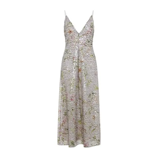 Alberta Ferretti Sequined Floral V-neck Maxi Dress - Multicolor