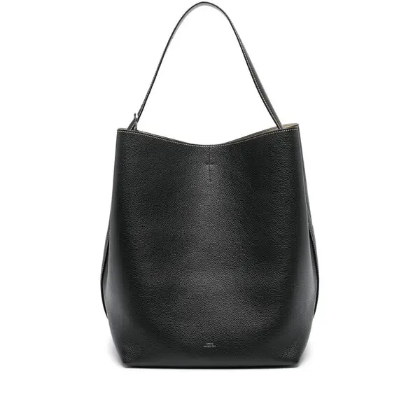 TOTEME Calf Leather Tote Bag With Adjustable Shoulder Strap - Black