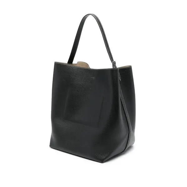 TOTEME Calf Leather Tote Bag With Adjustable Shoulder Strap - Black