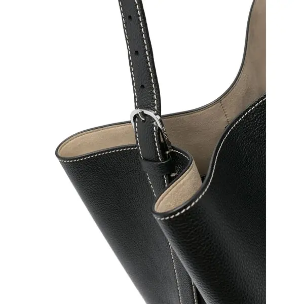 TOTEME Calf Leather Tote Bag With Adjustable Shoulder Strap - Black