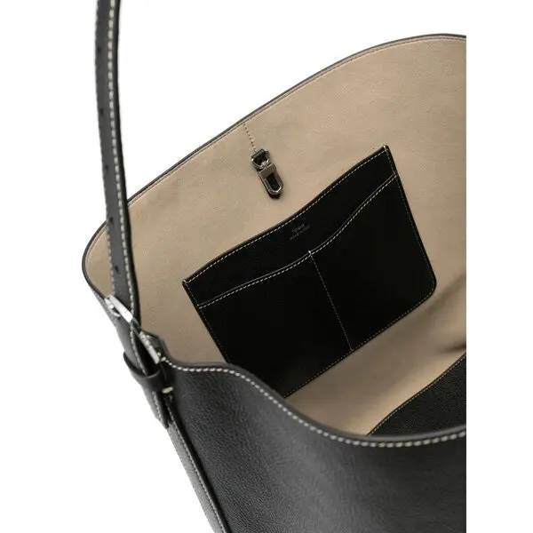 TOTEME Calf Leather Tote Bag With Adjustable Shoulder Strap - Black