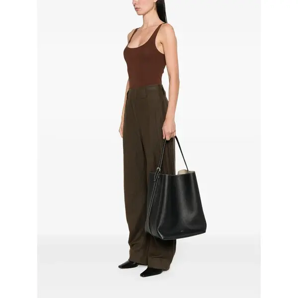 TOTEME Calf Leather Tote Bag With Adjustable Shoulder Strap - Black