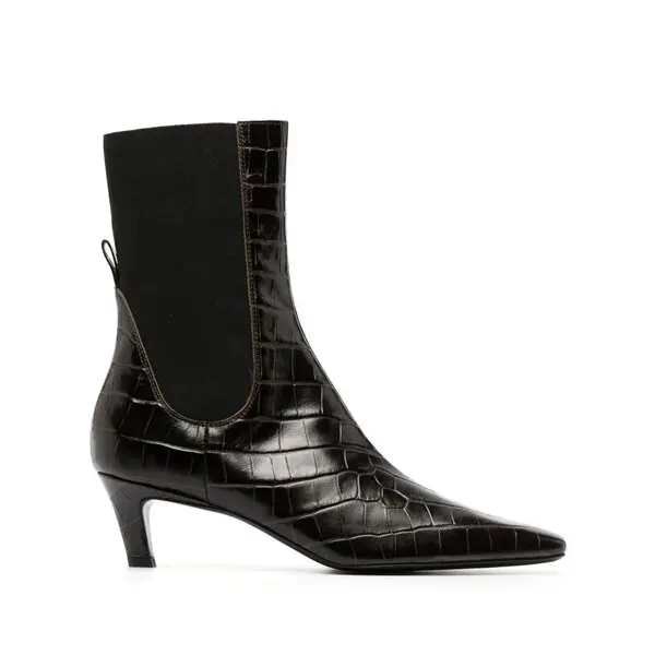 TOTEME Croc Effect Leather Boots - Brown