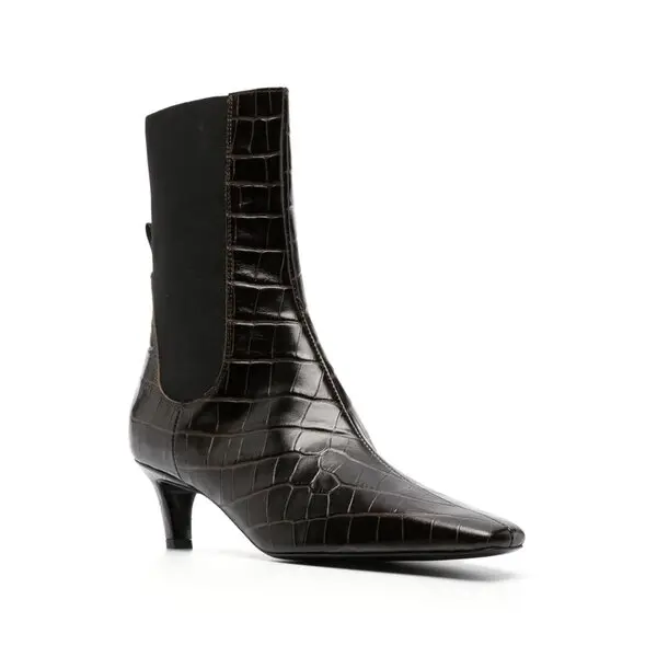 TOTEME Croc Effect Leather Boots - Brown